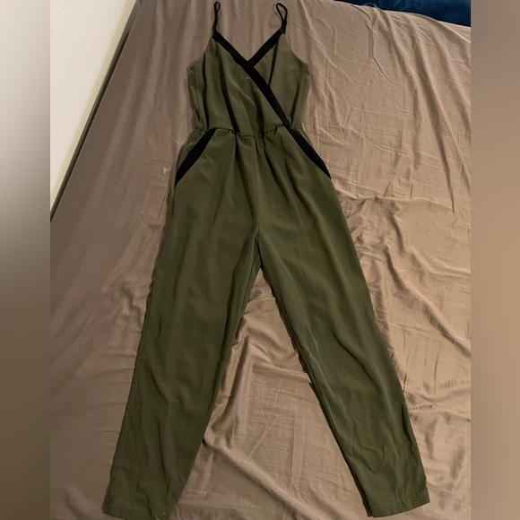 Bar III | Pants & Jumpsuits | Bar Jumpsuit Olive Green With Black Trim ...